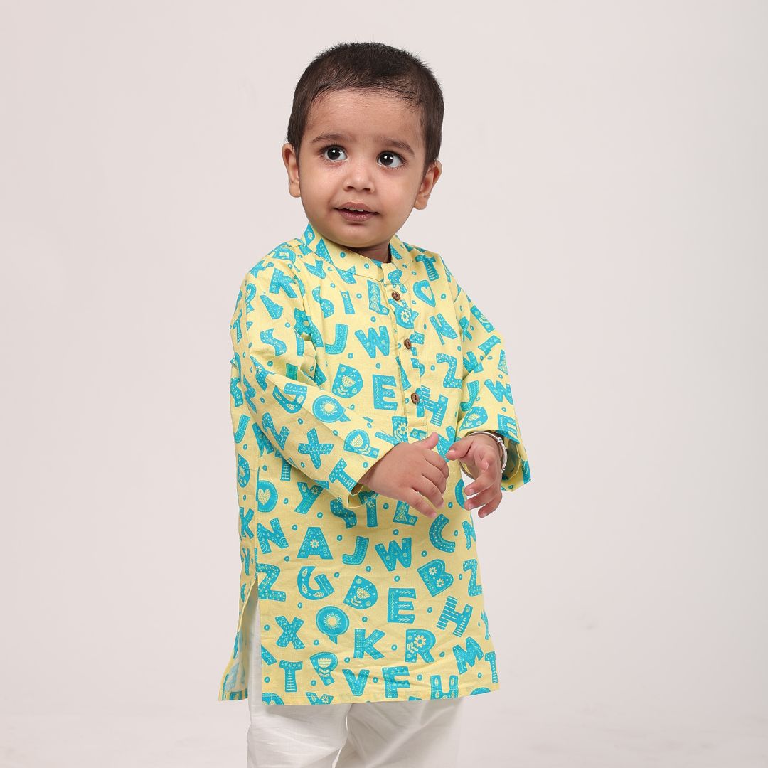 Buy Unisex Funky Alphabets Cotton Kurta Set Online In India – Mama and ...